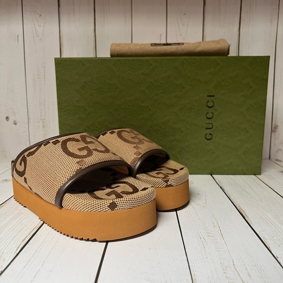 Gucci | Shoes | Gucci Jumbo Monogram Gg Platform Slide Sandal ...